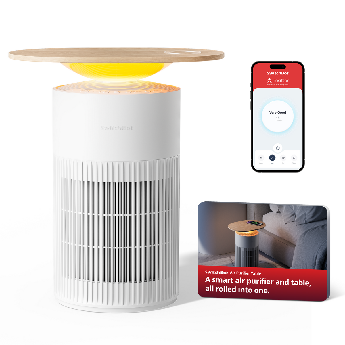 SwitchBot Air Purifier Table | Smart 2-in-1 with Wireless Charging ...