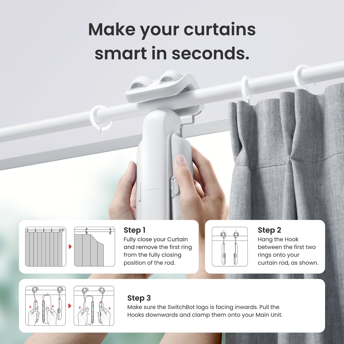 SwitchBot Curtain 3 Rod Type 1 | Next-Gen Smart Curtain, Fits Nearly ...