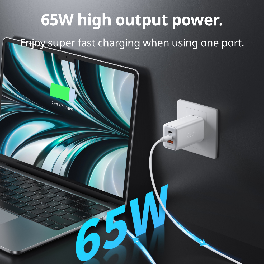 SwitchBot 65W GaN Charger | 3-Port Fast Charging Power Adapter ...