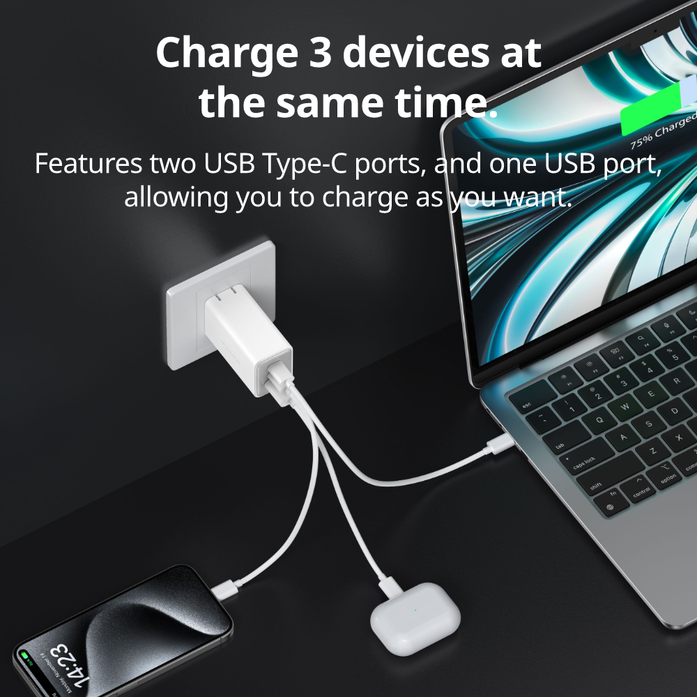 SwitchBot 65W GaN Charger | 3-Port Fast Charging Power Adapter ...